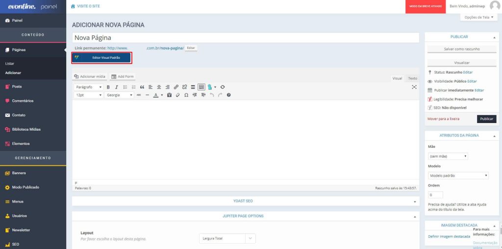Como criar e montar uma página interna em sites WordPress | Evonline